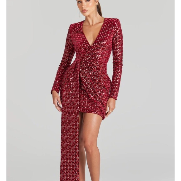 NADINE MERABI | Dresses | Nadine Merabi Red Long Sleeve Bodycon Dress ...